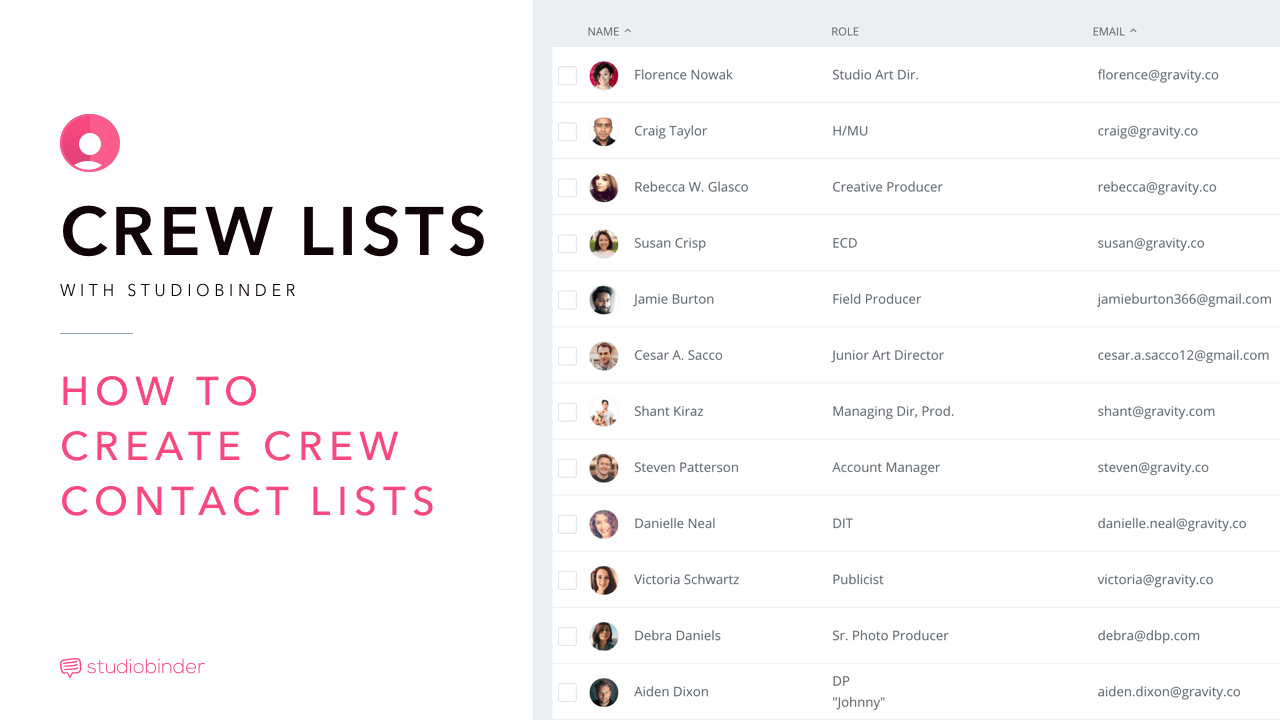 FREE Online Film Production Crew Contact List Template